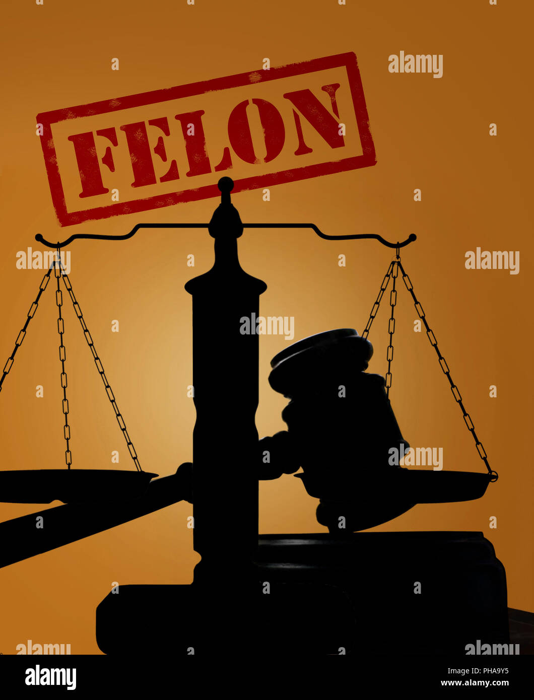 Felon stamp and gavel with scales Stock Photo - Alamy