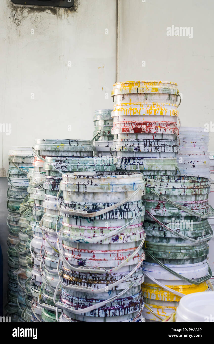 Ink Mixing Print Industry Buckets Dirty Used Warehouse Stock Photo - Alamy