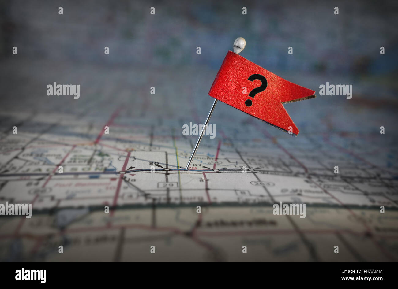 question mark flag on a map Stock Photo - Alamy