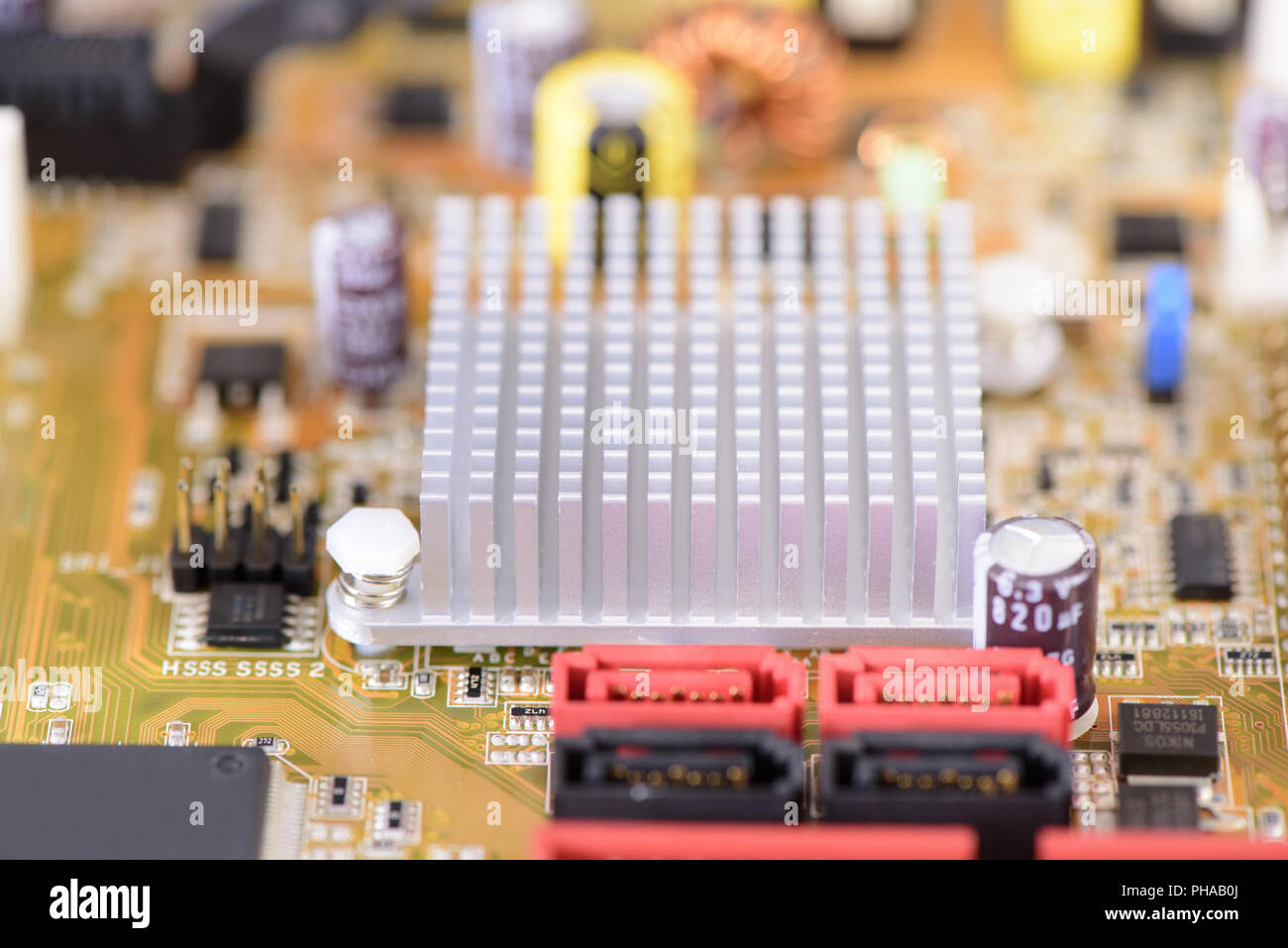 computer motherboard with chips and connecting strips in detail Stock ...