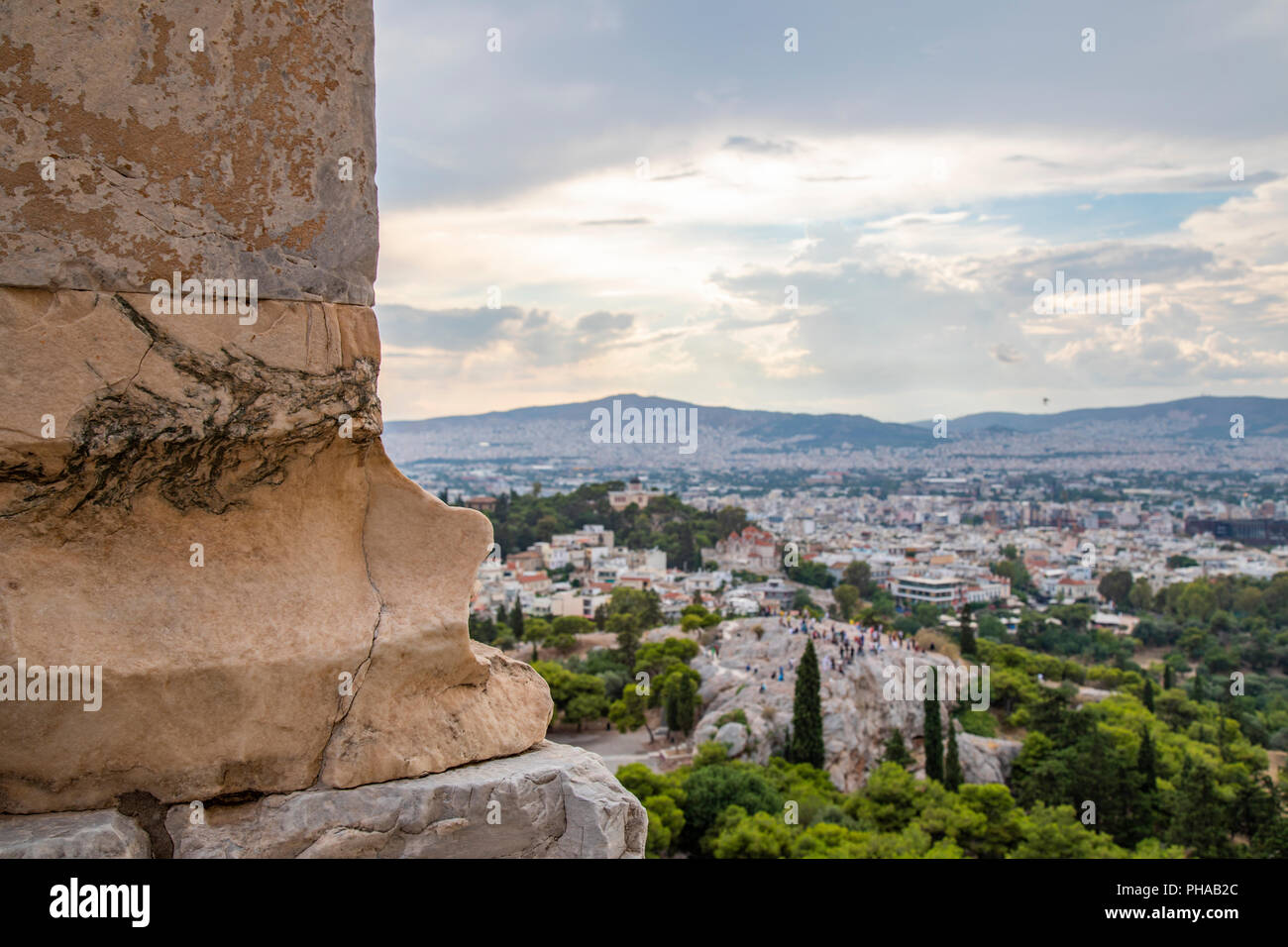 Aerial view the city of Athens from ancient Acropolis of Athens city ...