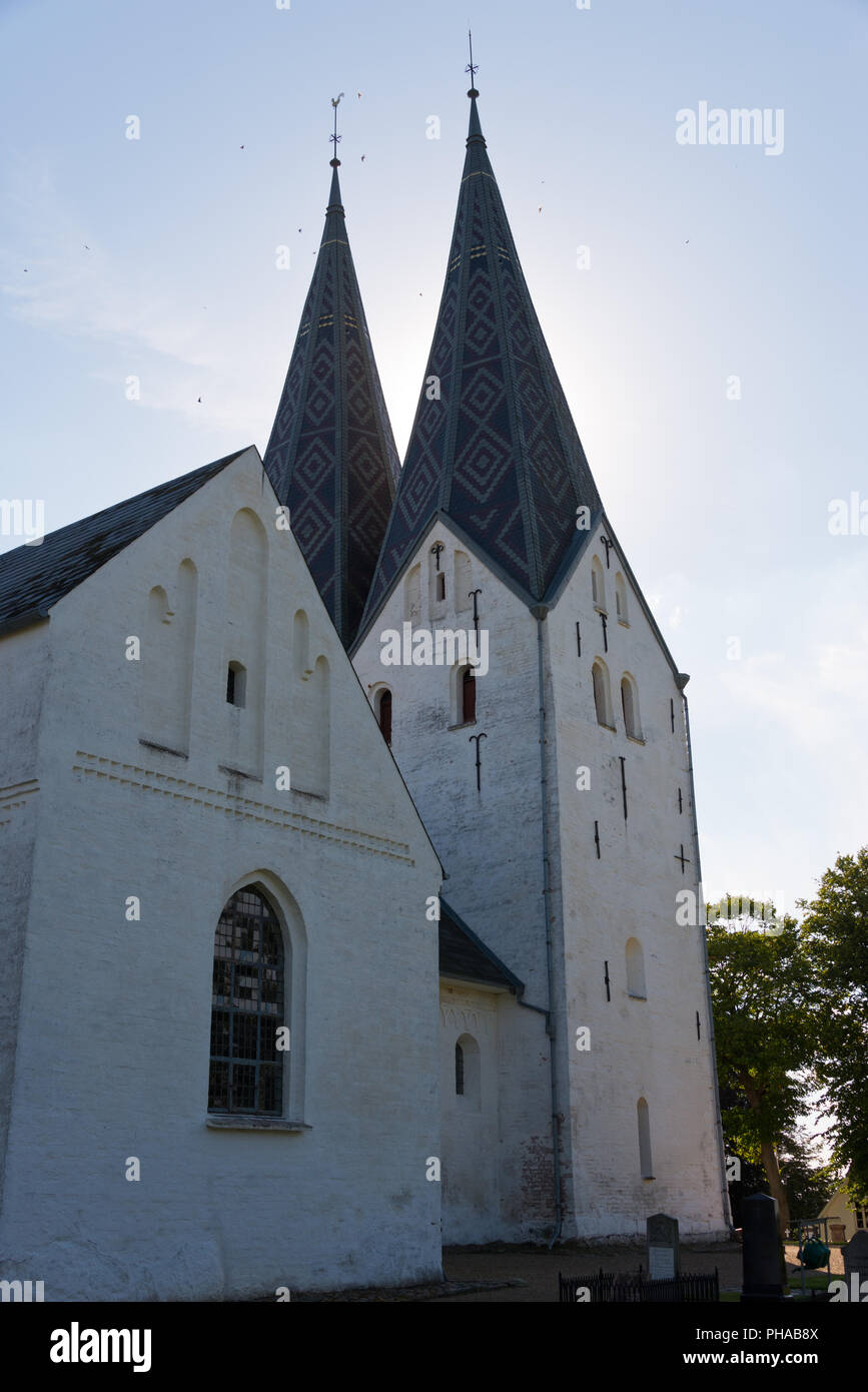 white medieval church in rural denmark Stock Photo - Alamy
