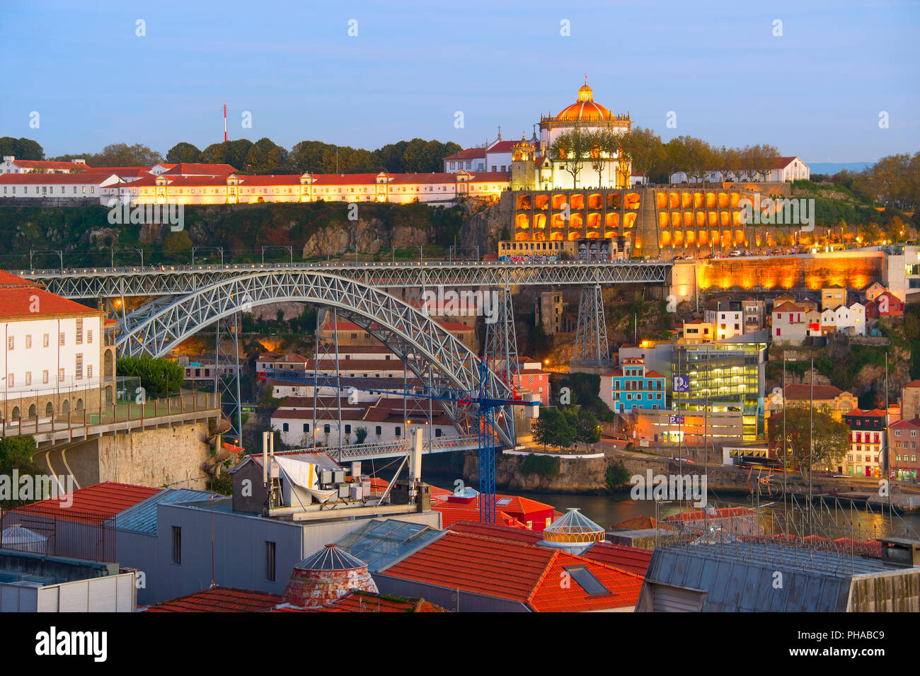 Porto landmarks at twilight, Portugal Stock Photo - Alamy