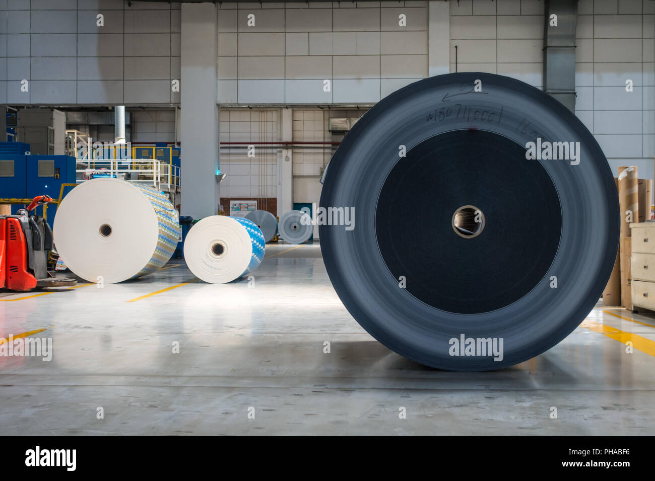 Paper Rolls Idle on Factory Floor Warehouse Printing Production Stock ...