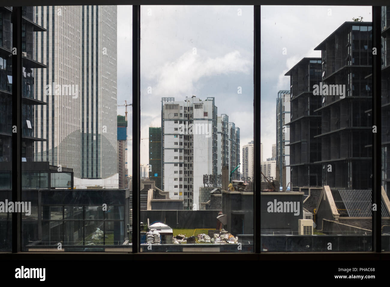 View of Construction Scene City Window Panels Buildings Landscape Stock ...