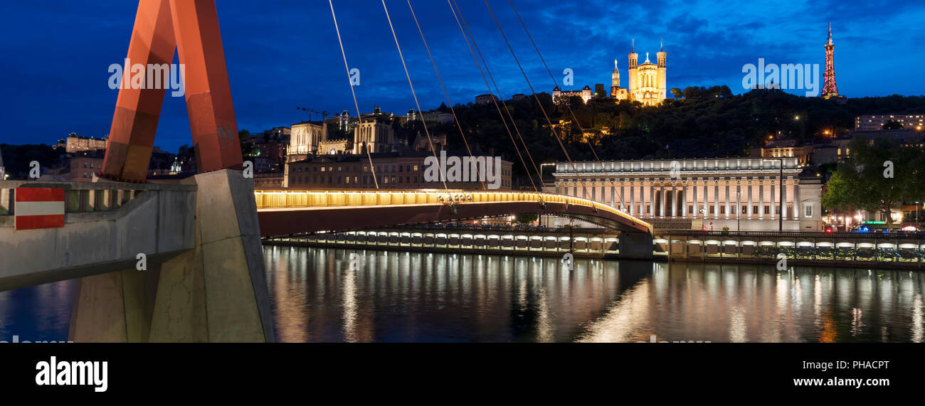 Famous view of Lyon by night, France Stock Photo - Alamy