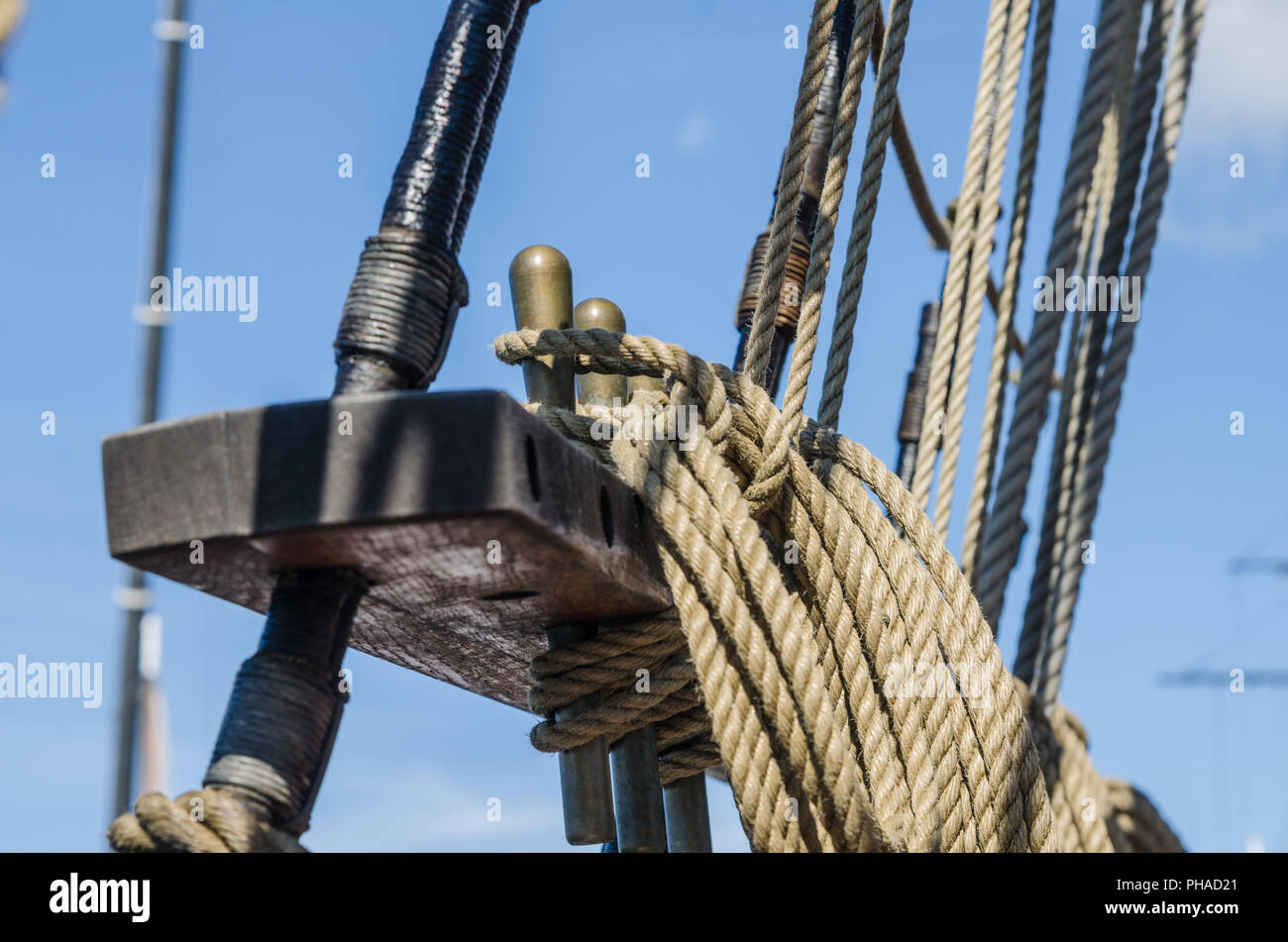 Rigging on the deck of an old sailing ship Stock Photo - Alamy