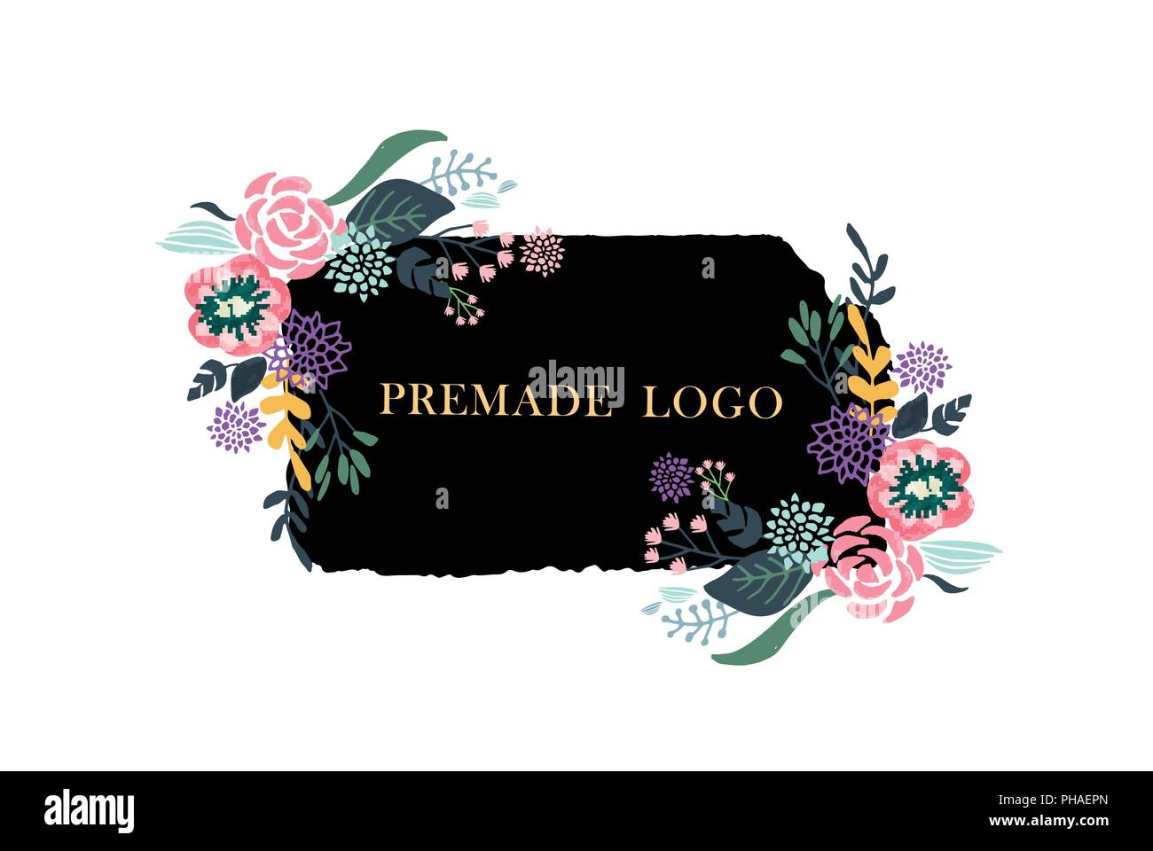 Hand drawn cute floral logo template Stock Vector Image & Art - Alamy
