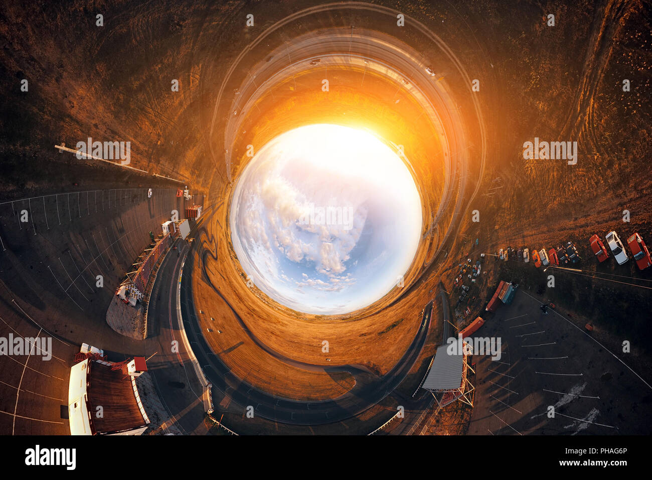 Aerial top view of parking lot with many cars from above ...
