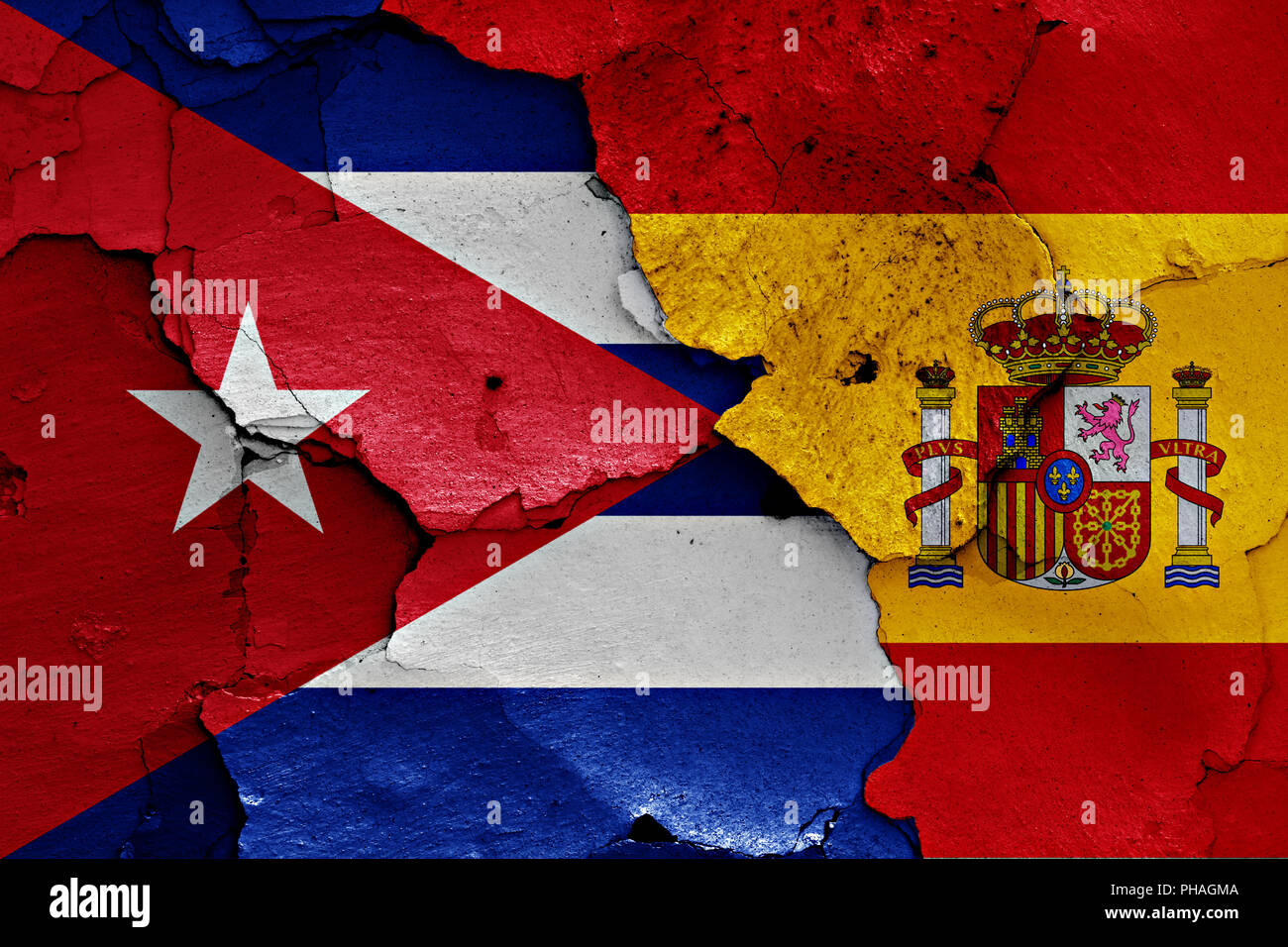 flags of Cuba and Spain painted on cracked wall Stock Photo - Alamy