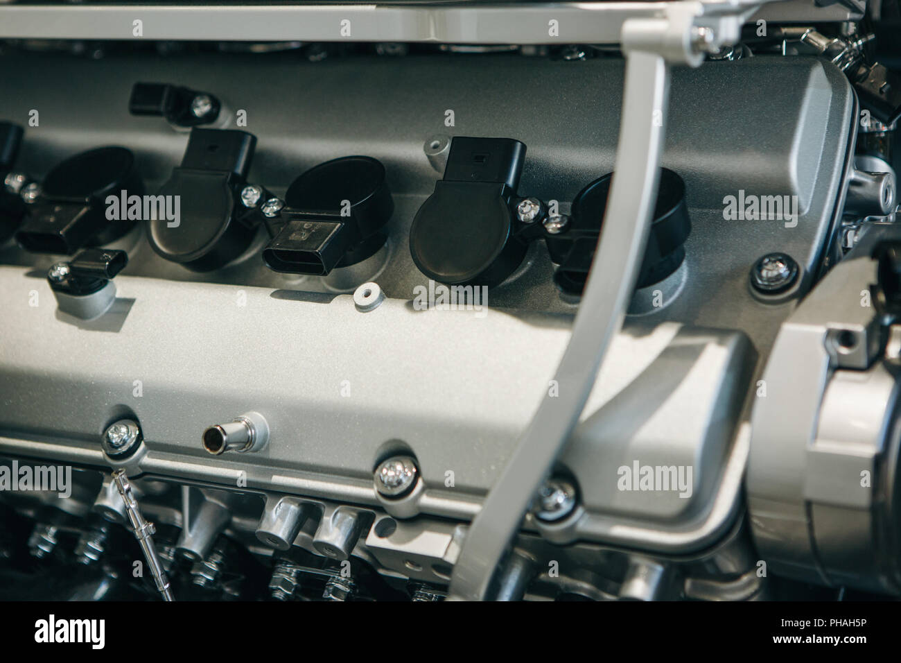 A close-up of the motor or car engine inside. Technology background ...