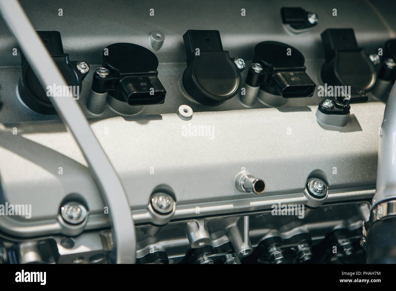 A close-up of the motor or car engine inside. Technology background ...