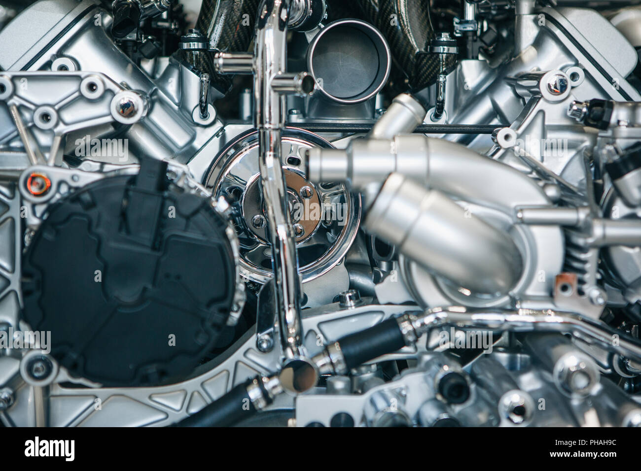 A close-up of the motor or car engine inside. Technology background ...