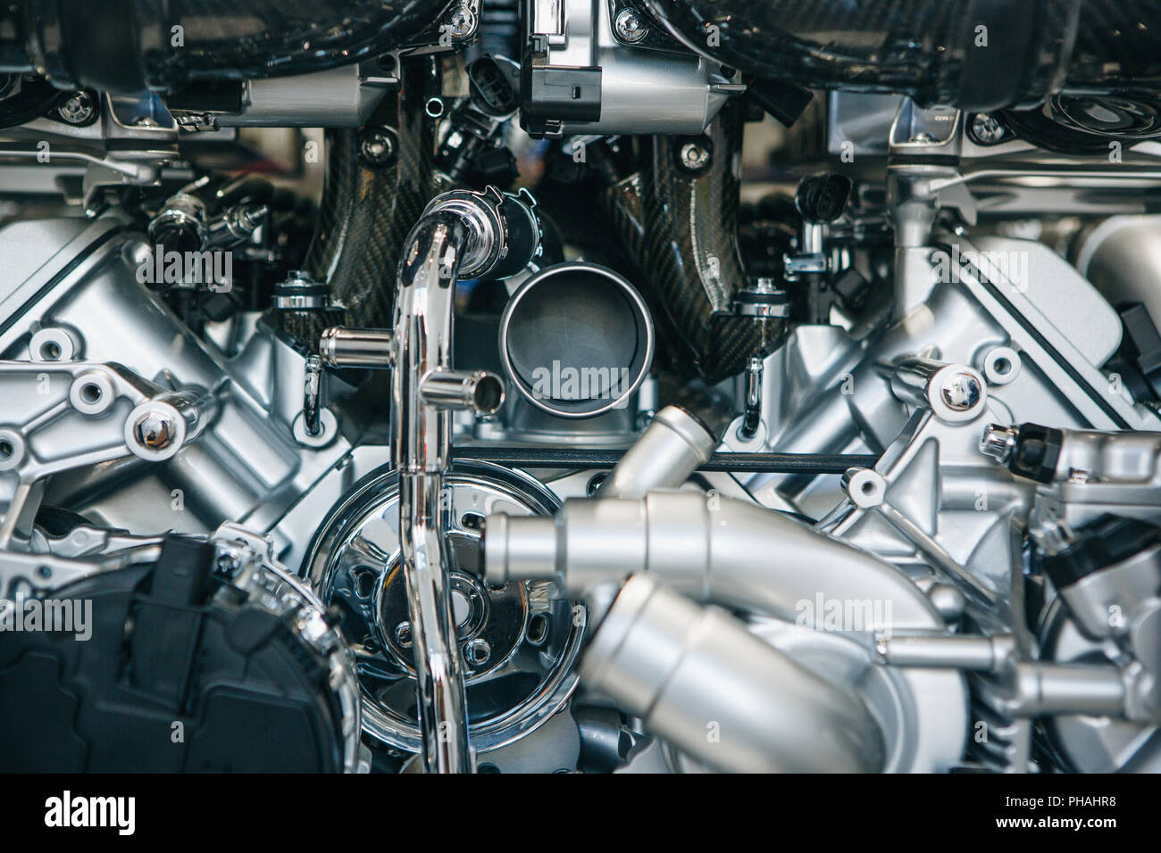 A close-up of the motor or car engine inside. Technology background ...