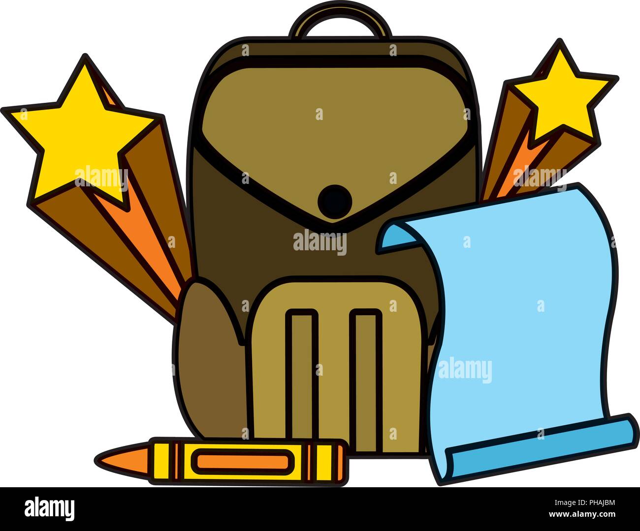 color education backpack and paper with art crayon vector illustration ...