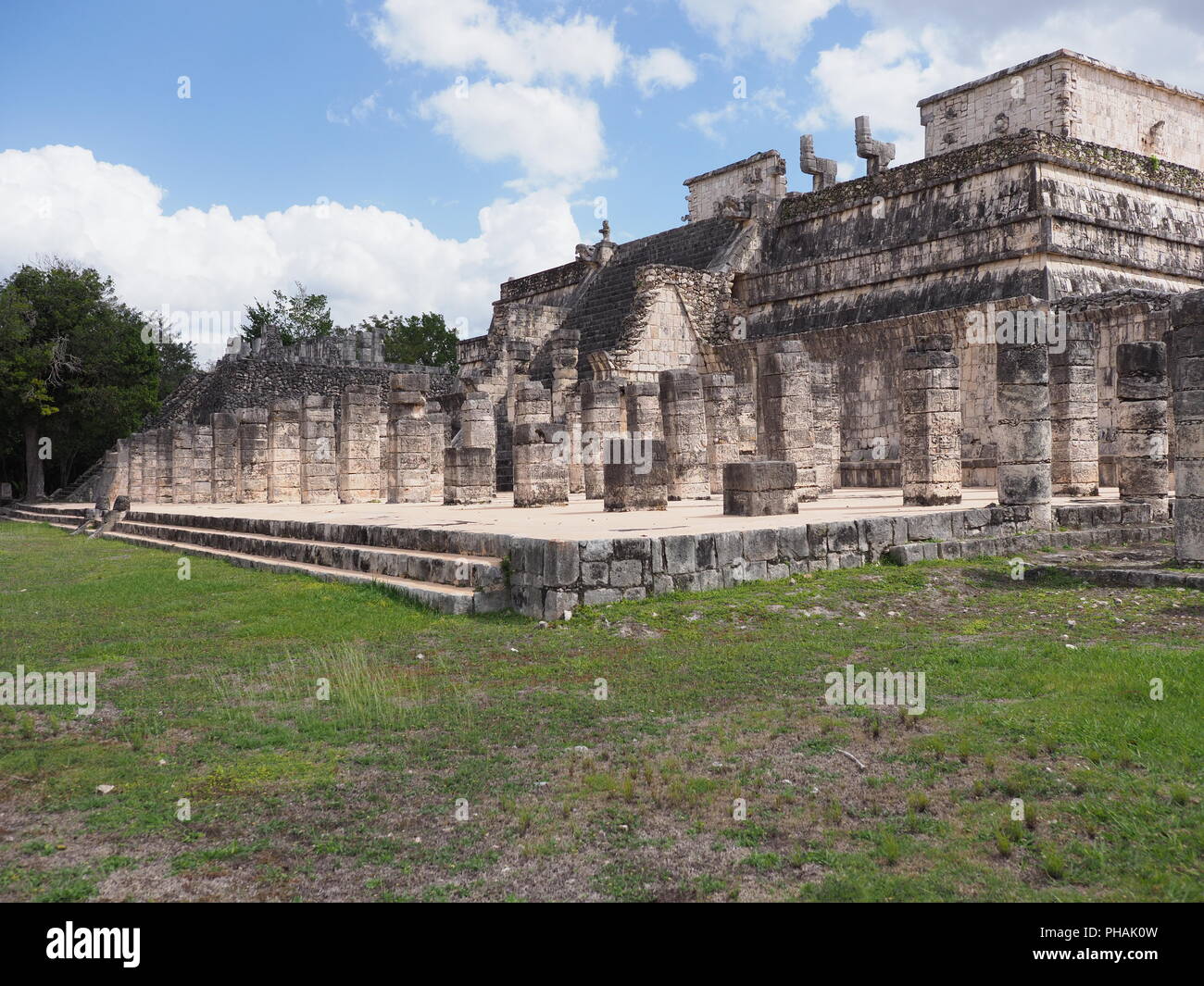 Scenic side of platform of Temple of Warriors building at Chichen Itza ...