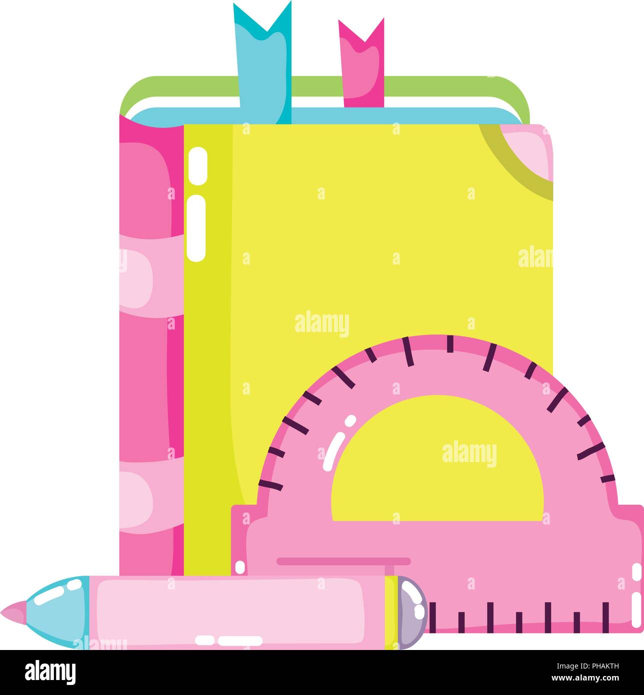 book with conveyor and highlighter pen tools vector illustration Stock ...
