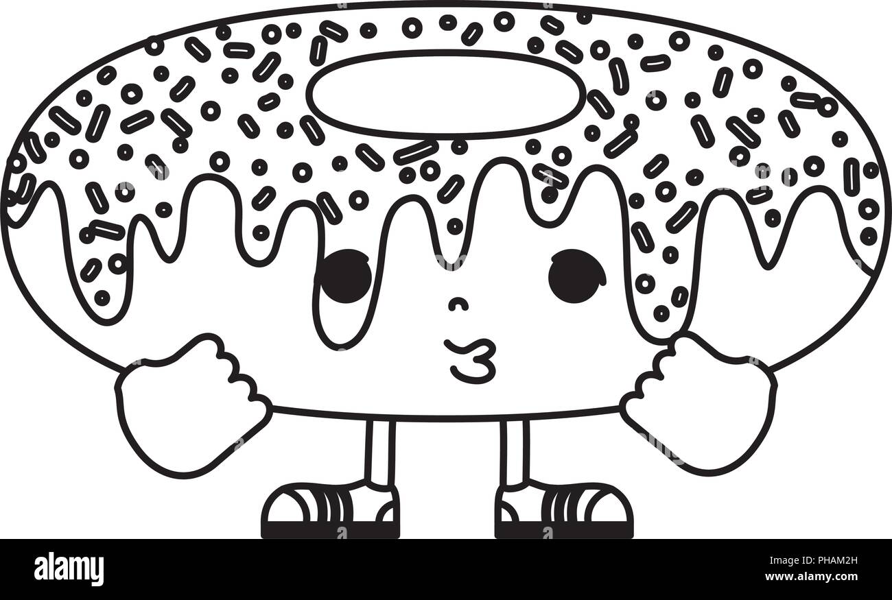 line kawaii sad donut with arms and legs vector illustration Stock ...