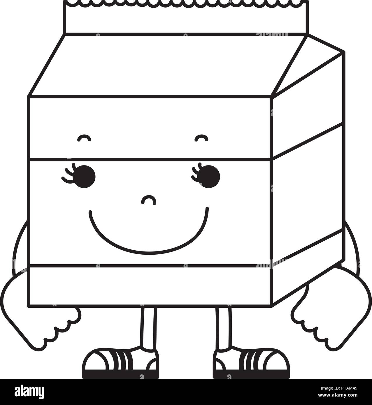 line kawaii happy milk box nutrition vector illustration Stock Vector ...