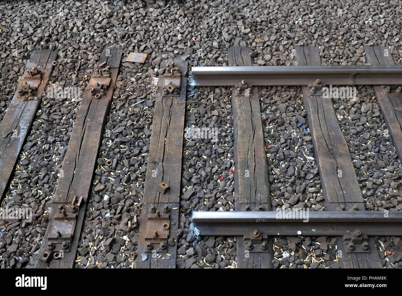 Cut-off railway tracks, track construction Stock Photo - Alamy