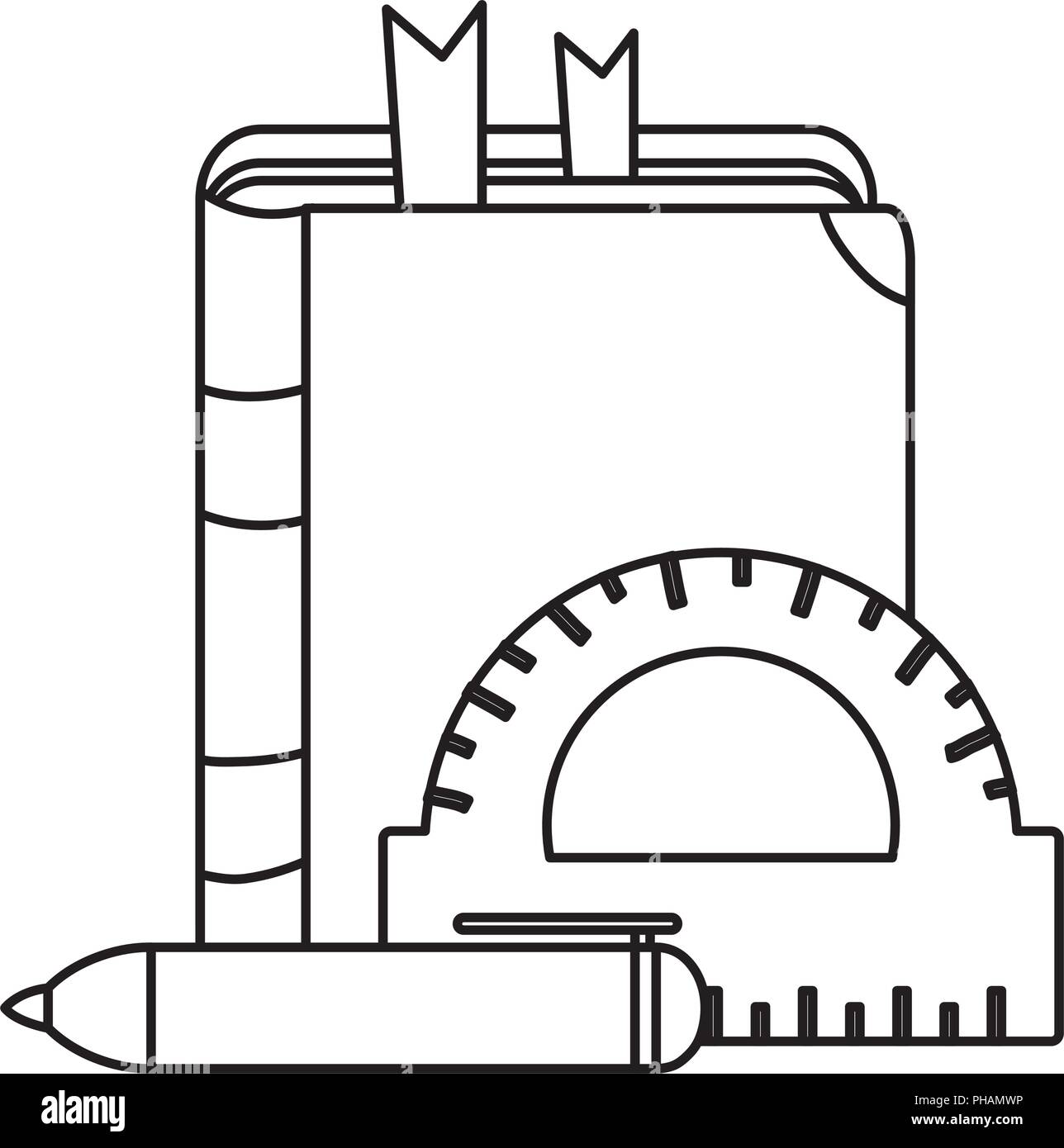 line book with conveyor and highlighter pen tools vector illustration ...