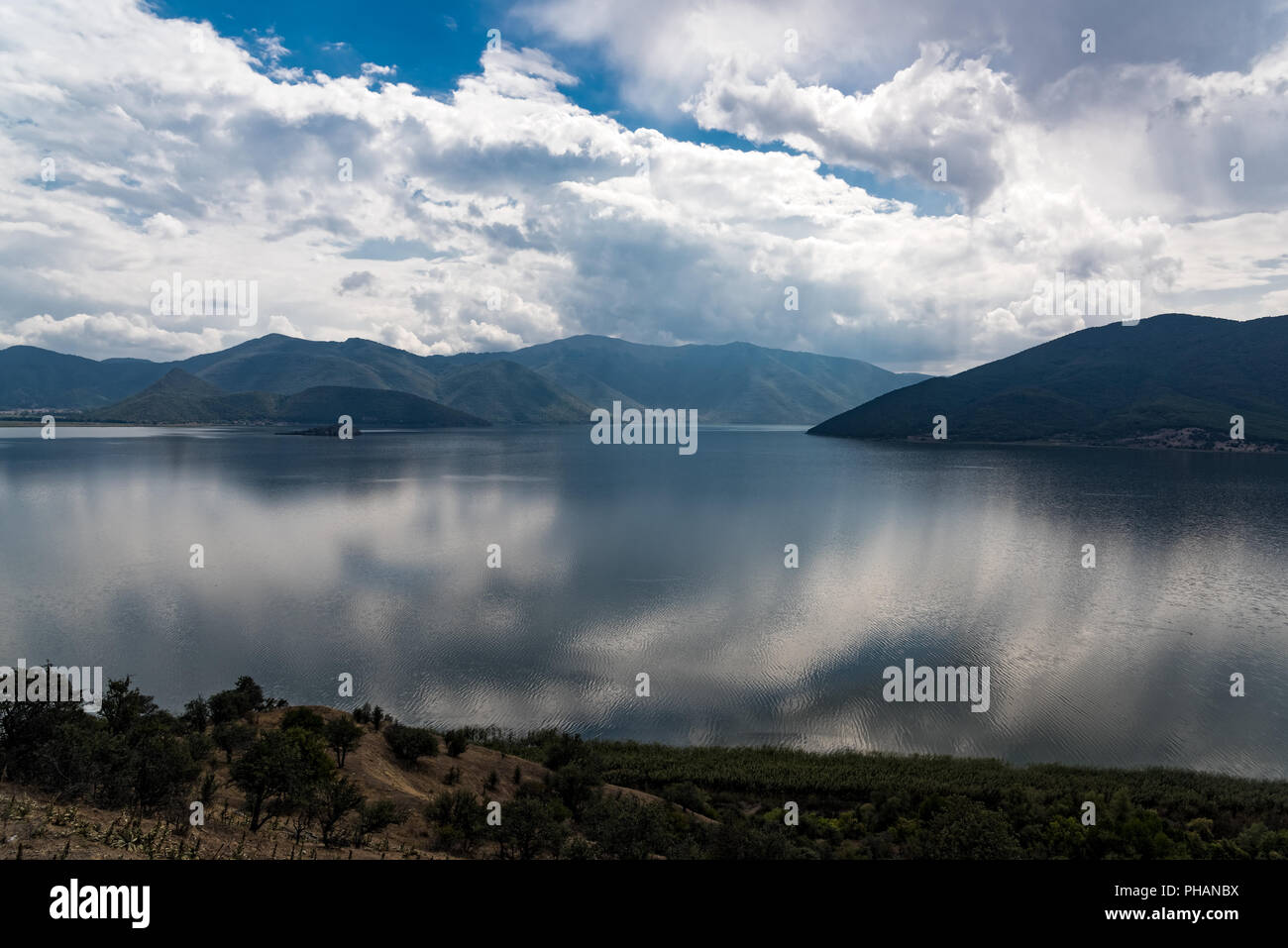 Landscape at the Mikri (Small) Prespa Lake in northern Greece Stock ...