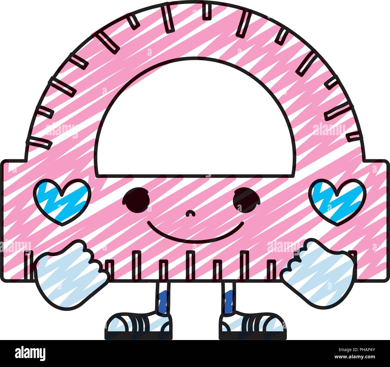 doodle kawaii happy conveyor with arms and legs vector illustration ...