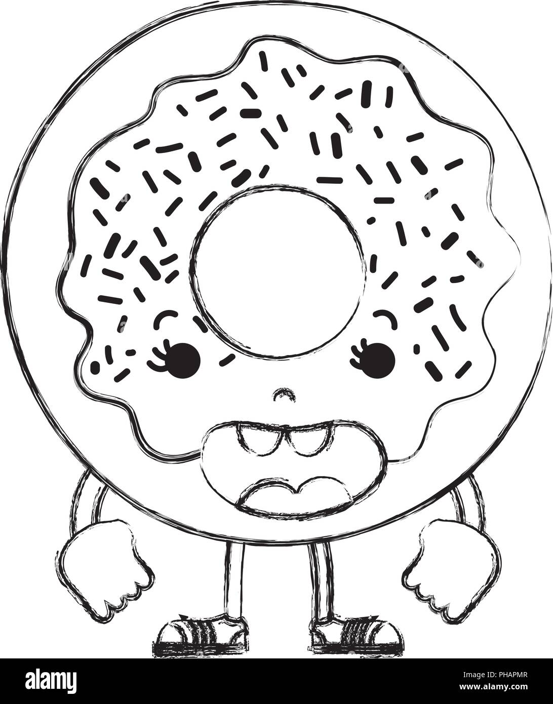 grunge kawaii funny donut with arms and legs vector illustration Stock ...