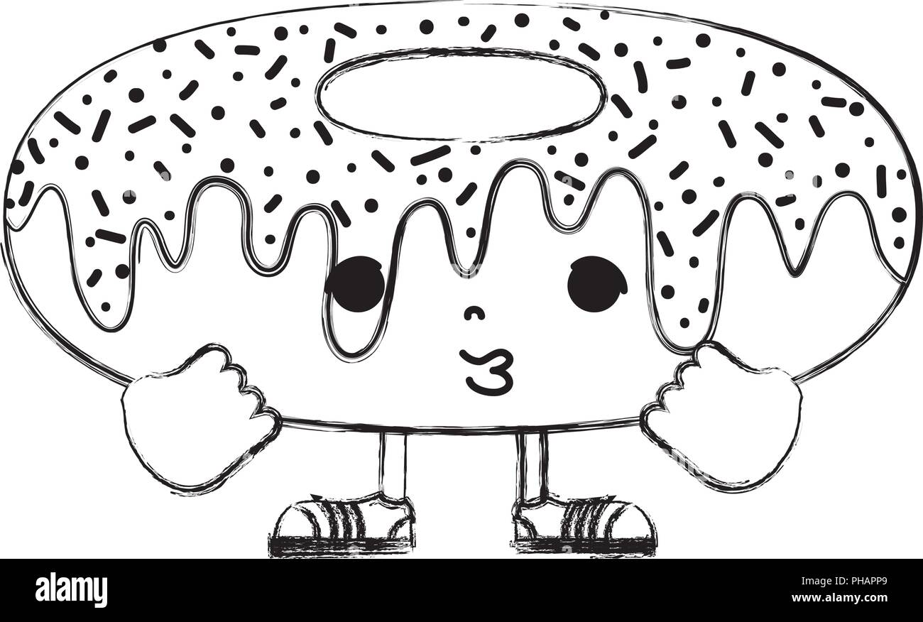 grunge kawaii sad donut with arms and legs vector illustration Stock ...