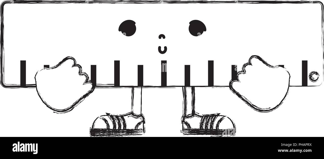 grunge kawaii cute ruler with arms and legs vector illustration Stock ...