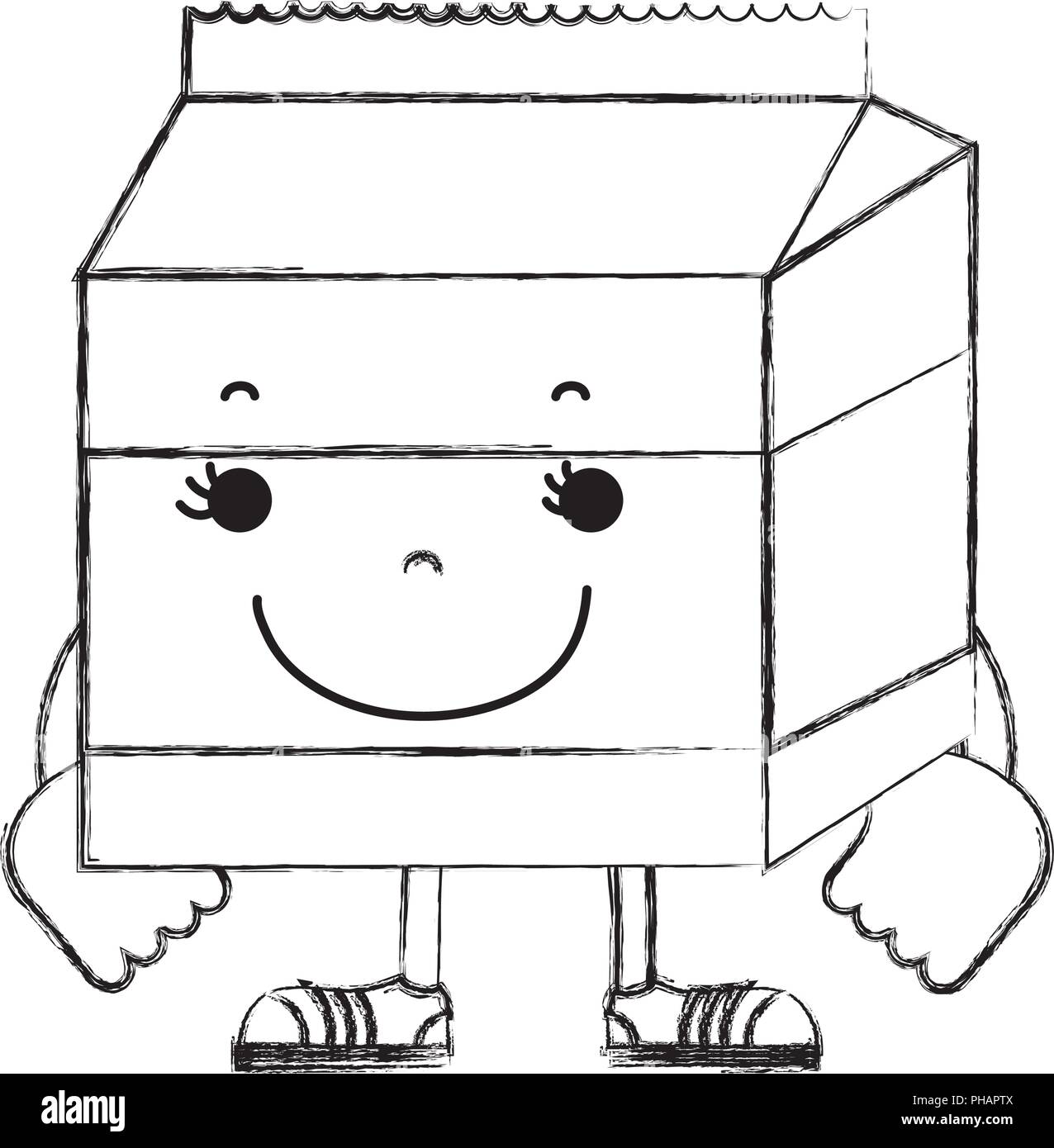 grunge kawaii happy milk box nutrition vector illustration Stock Vector ...