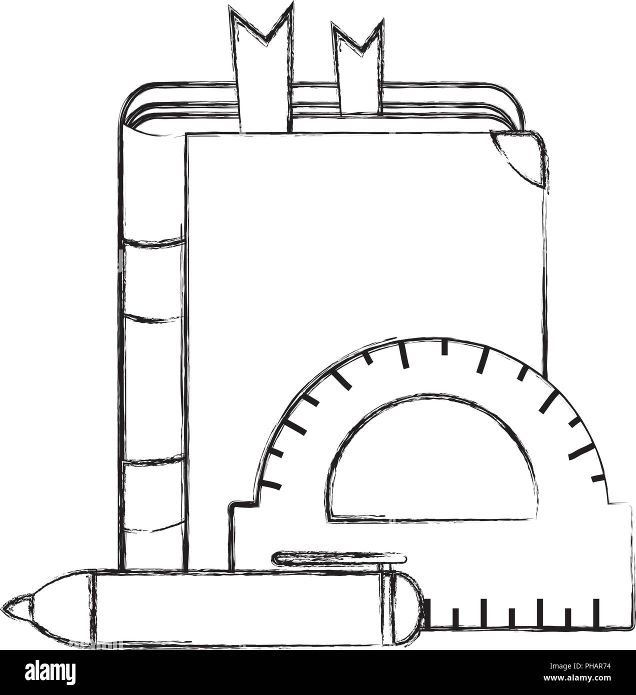grunge book with conveyor and highlighter pen tools vector illustration ...