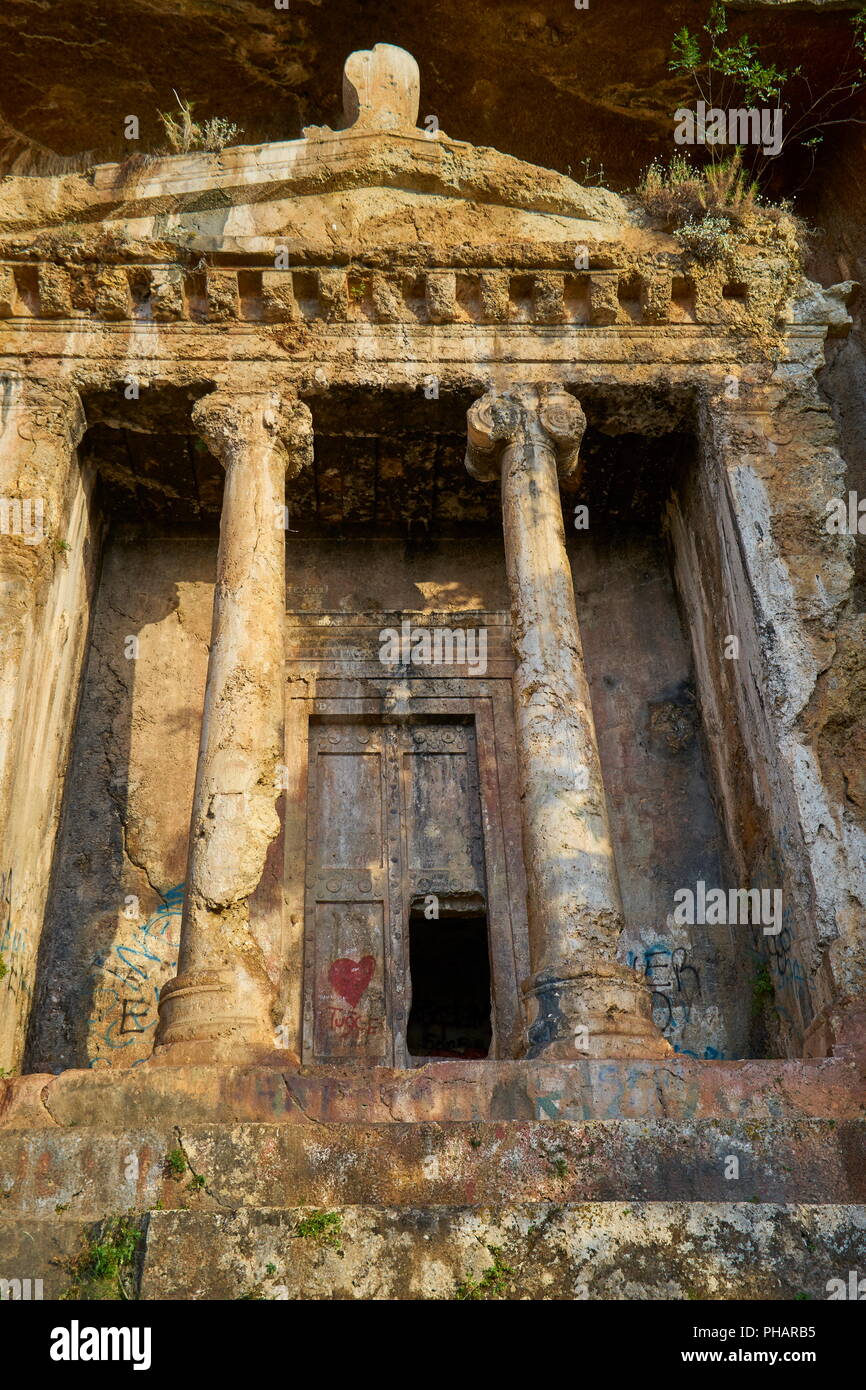 Lycian tombs carved in the rock, Fethiye, Turkey Stock Photo - Alamy
