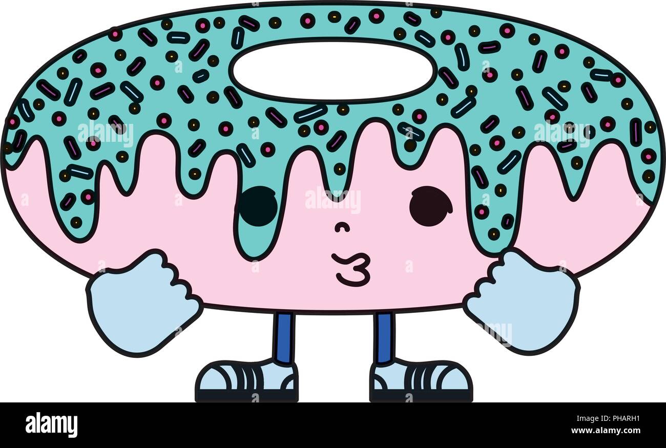 color kawaii sad donut with arms and legs vector illustration Stock ...