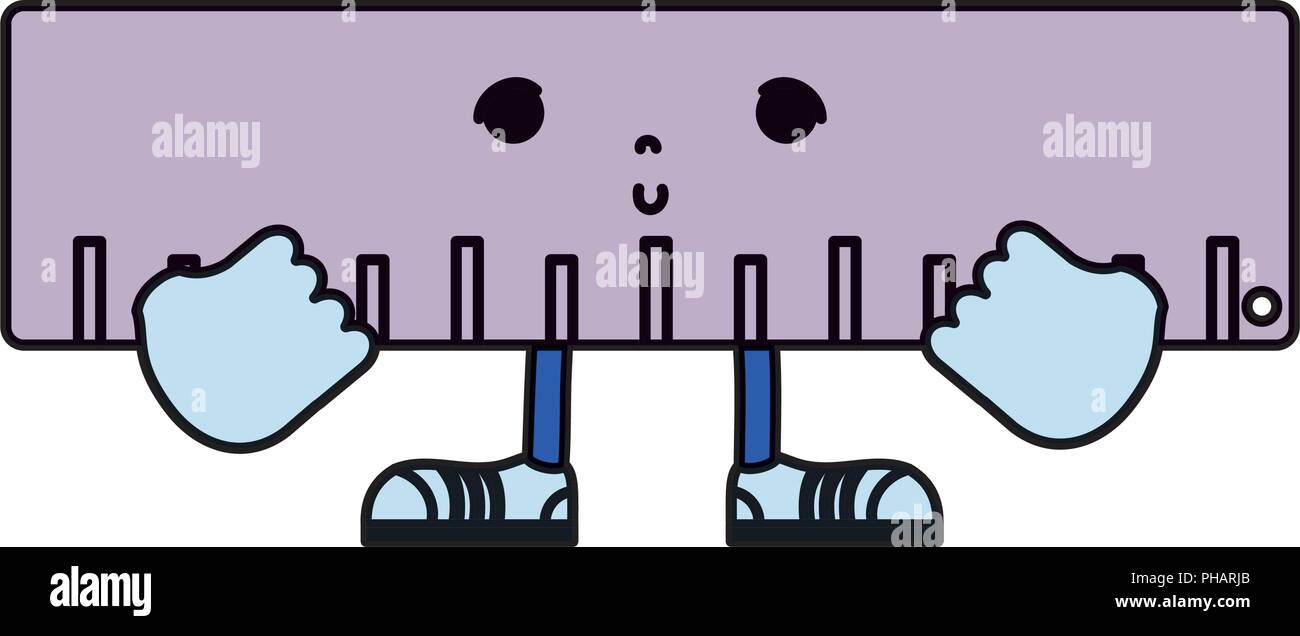 color kawaii cute ruler with arms and legs vector illustration Stock ...