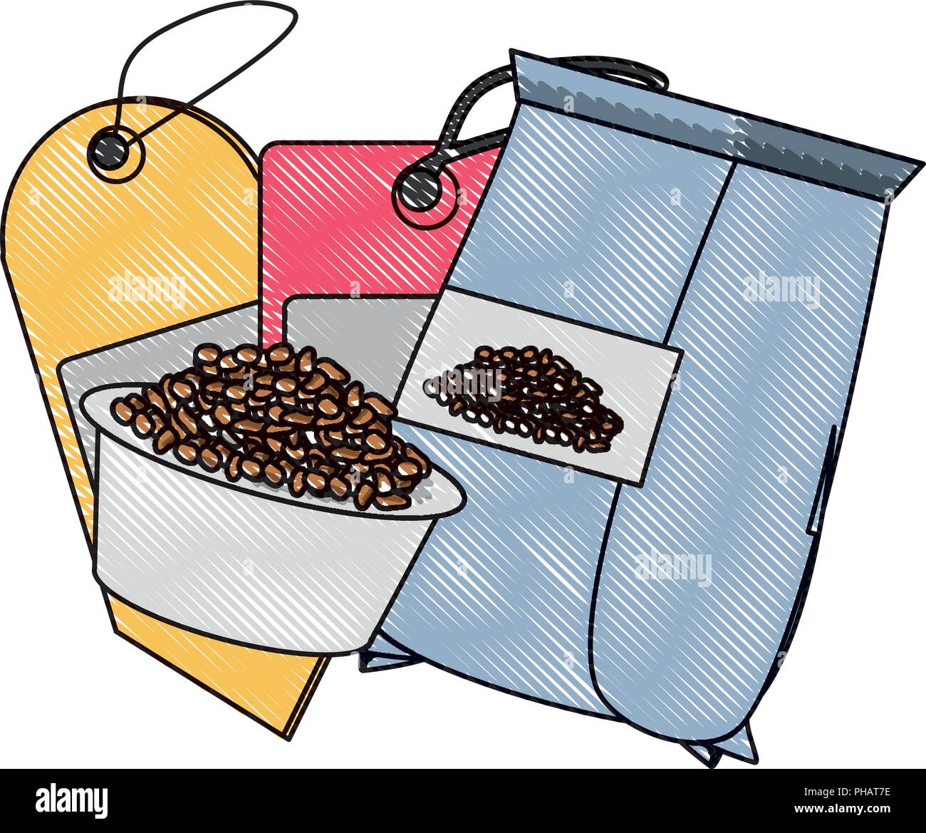 pet food bag and bowl over white background, vector illustration Stock ...