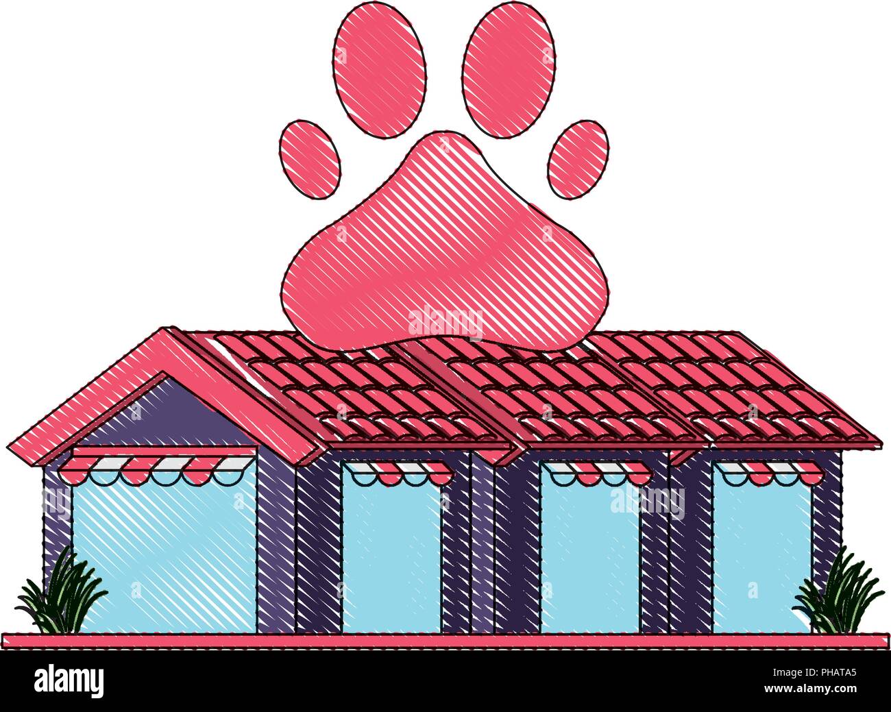 pet shop with dog paw icon over white background, vector illustration ...