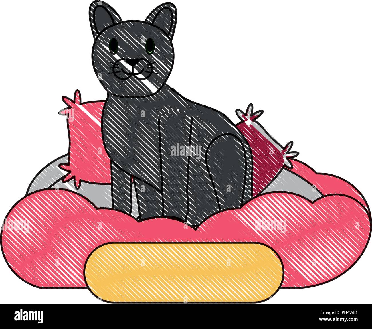 cute cat in bed over white background, vector illustration Stock Vector ...