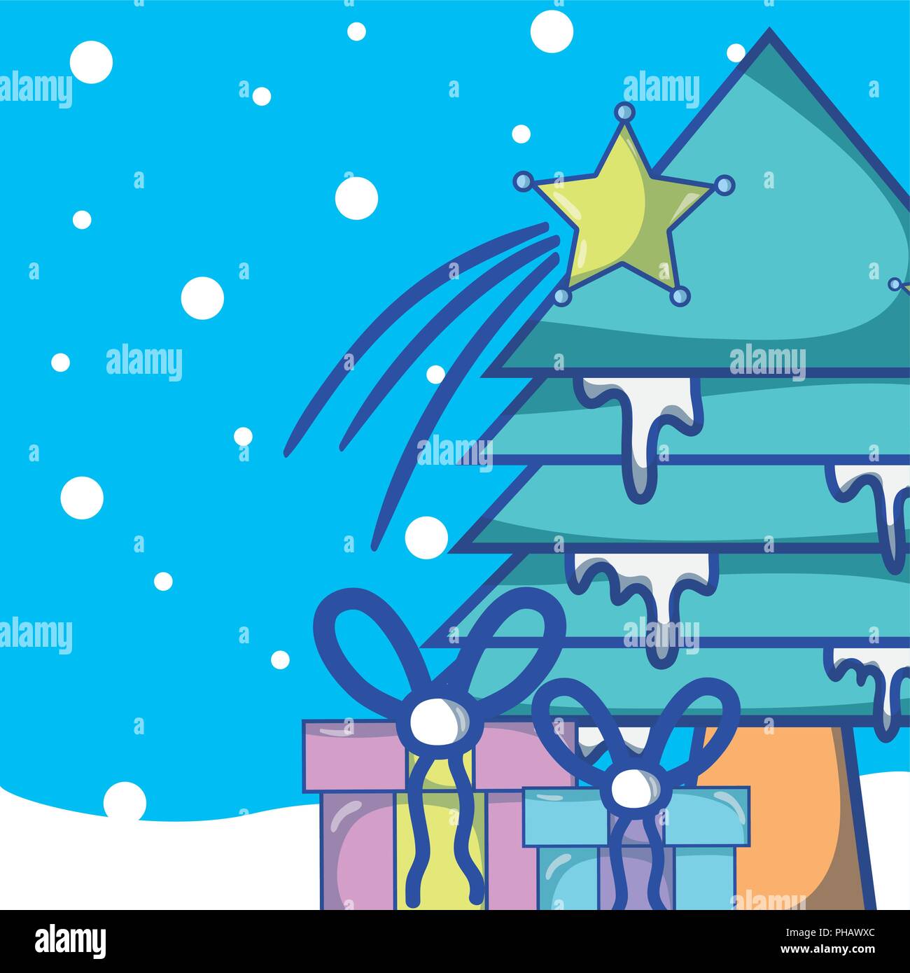 Christmas gift boxes and tree pine cartoons vector illustration graphic ...