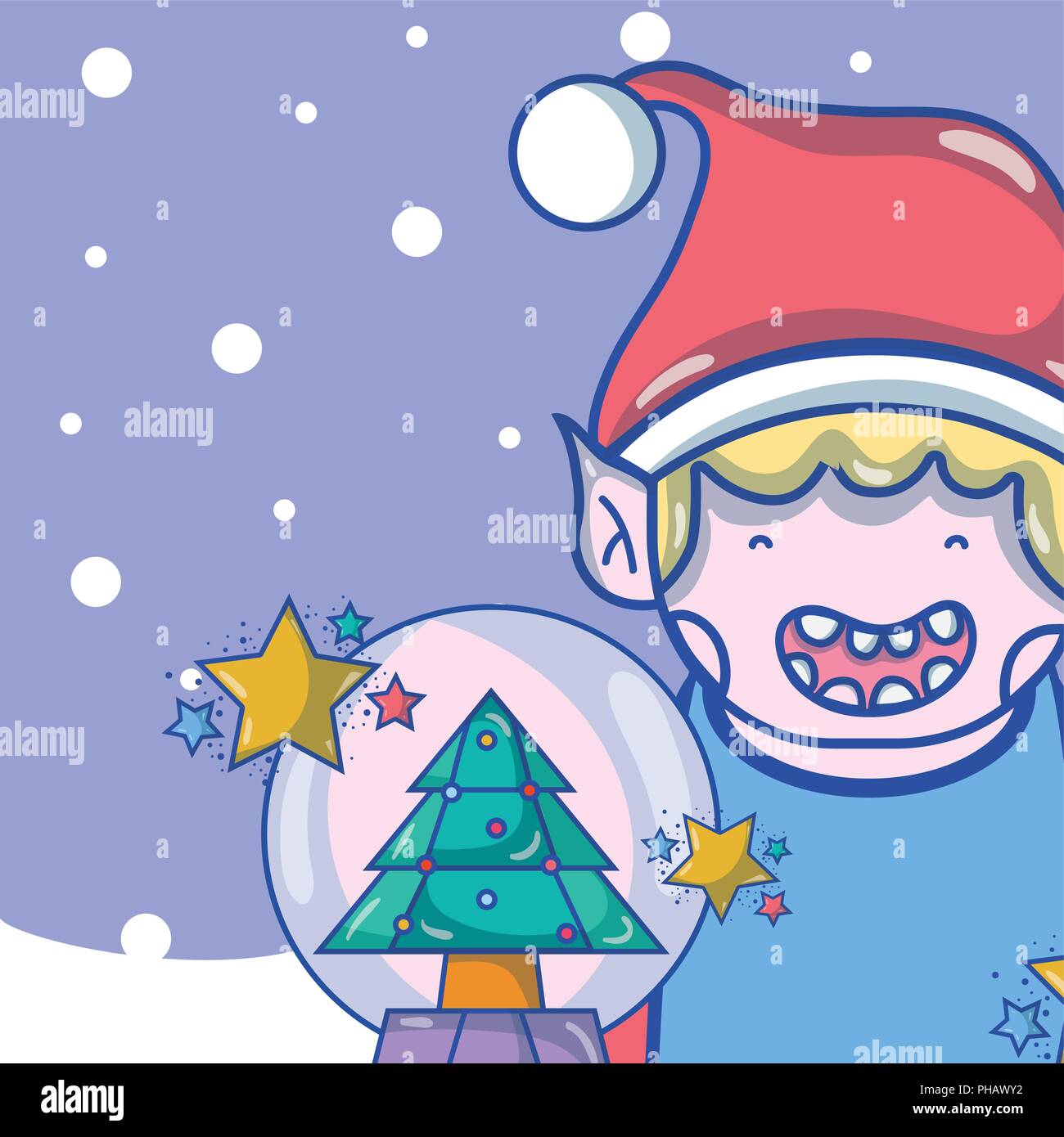 Christmas elf and tree inside ball cartoons vector illustration graphic ...