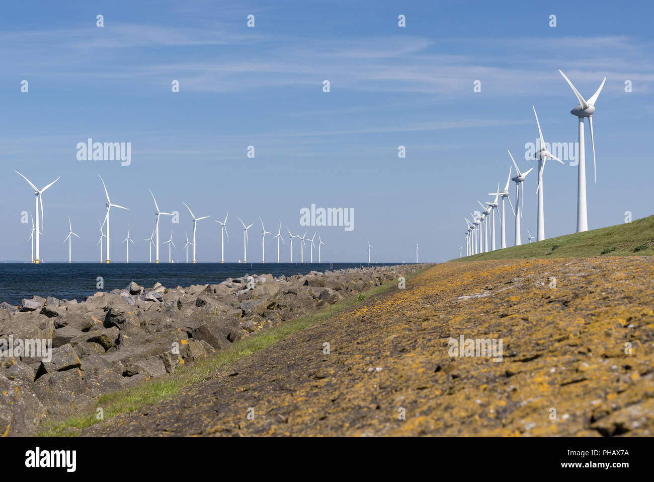 Wind farm in the water and on land Stock Photo - Alamy