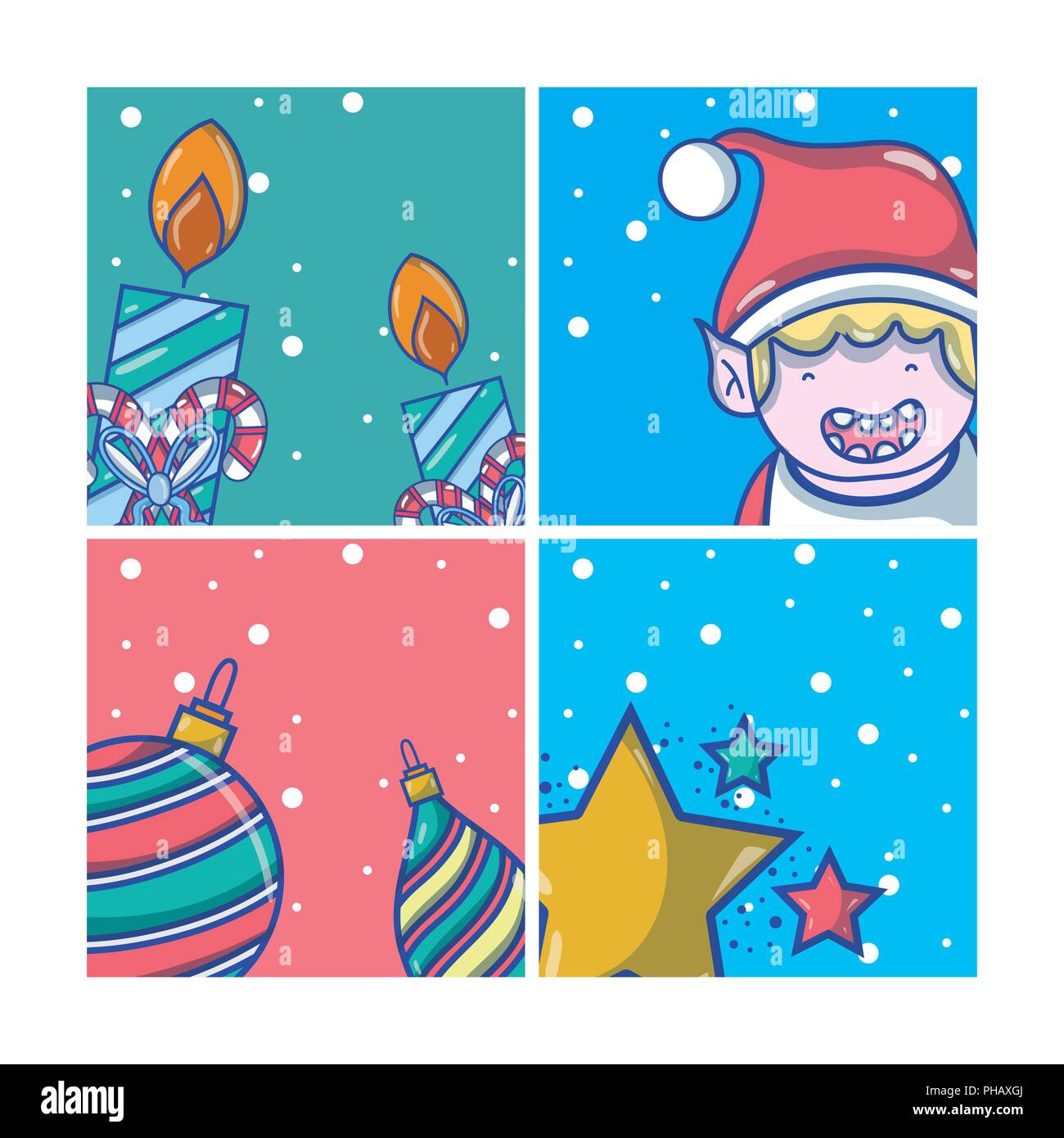 Set of christmas cards cartoons vector illustration graphic design ...
