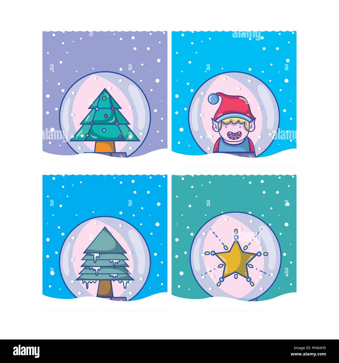 Set of christmas cards cartoons vector illustration graphic design ...