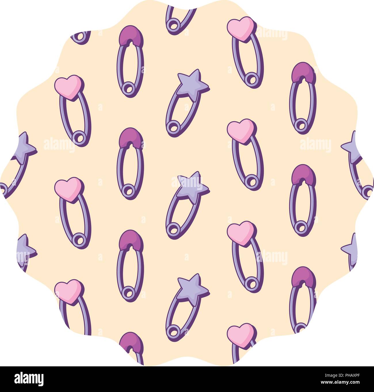 circular frame with baby pins pattern over white background, vector ...
