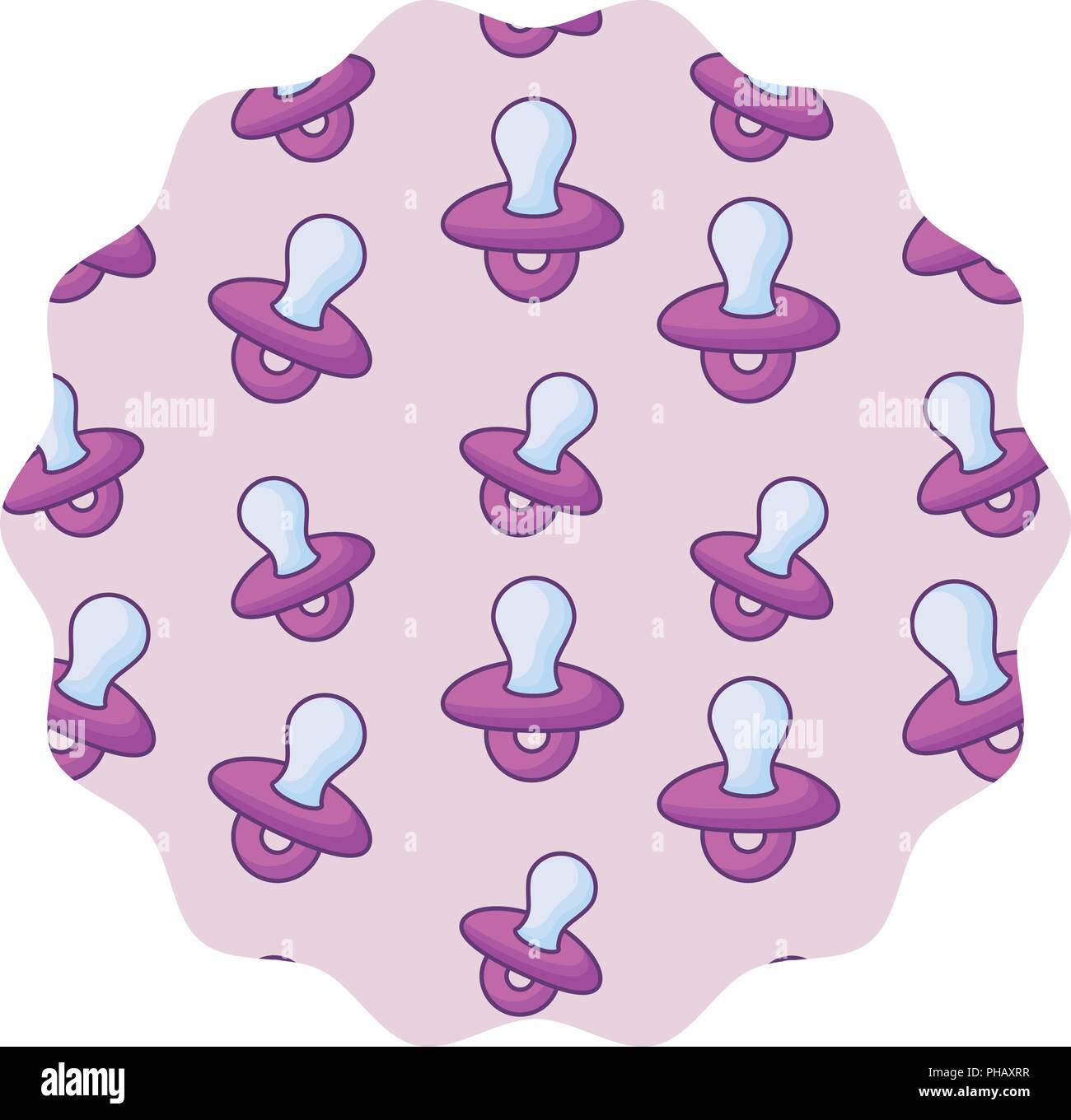circular frame with baby pacifier pattern over white background, vector ...