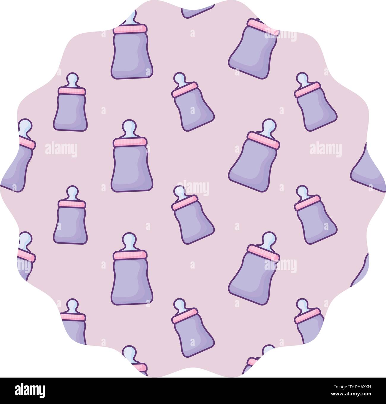 circular frame with baby bottle pattern over white background, vector ...