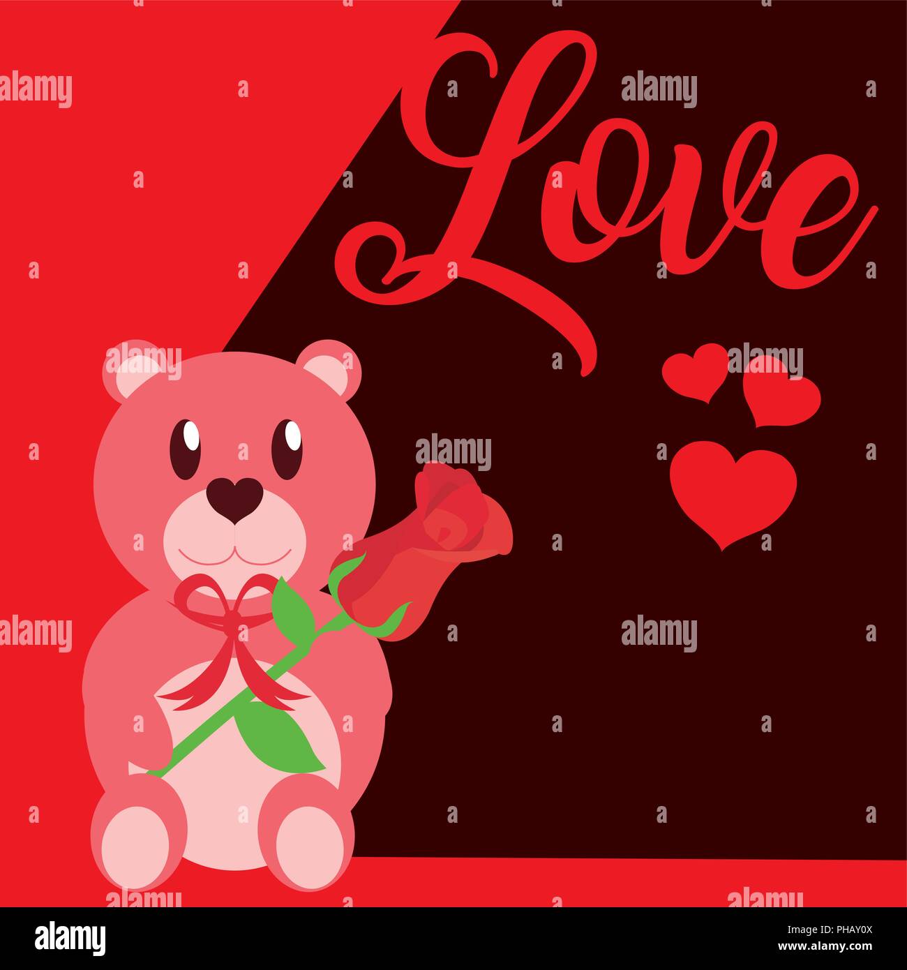 Cute love with teddy and flower cartoons vector illustration graphic ...