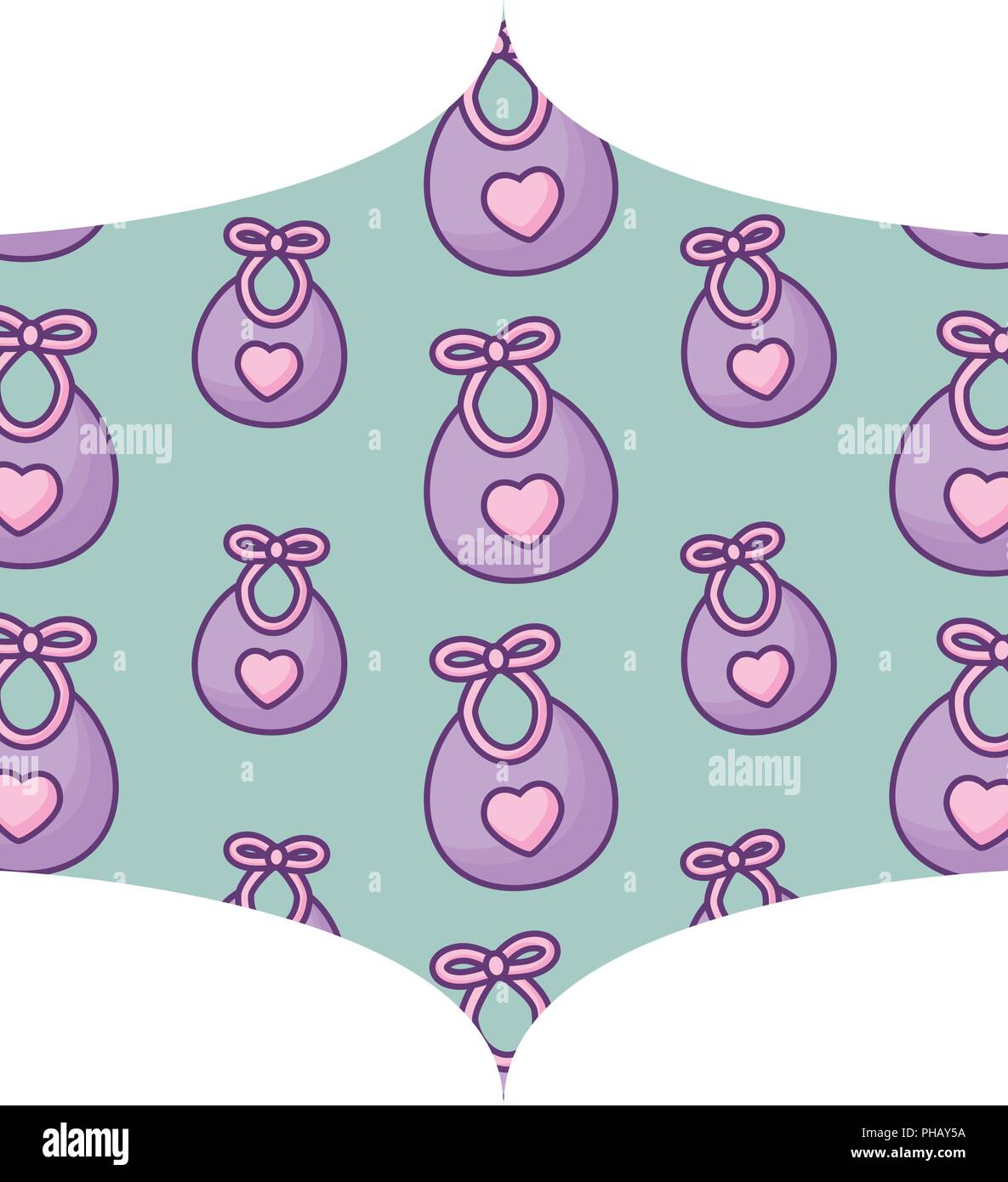decorative frame with baby bib pattern over white background, vector ...