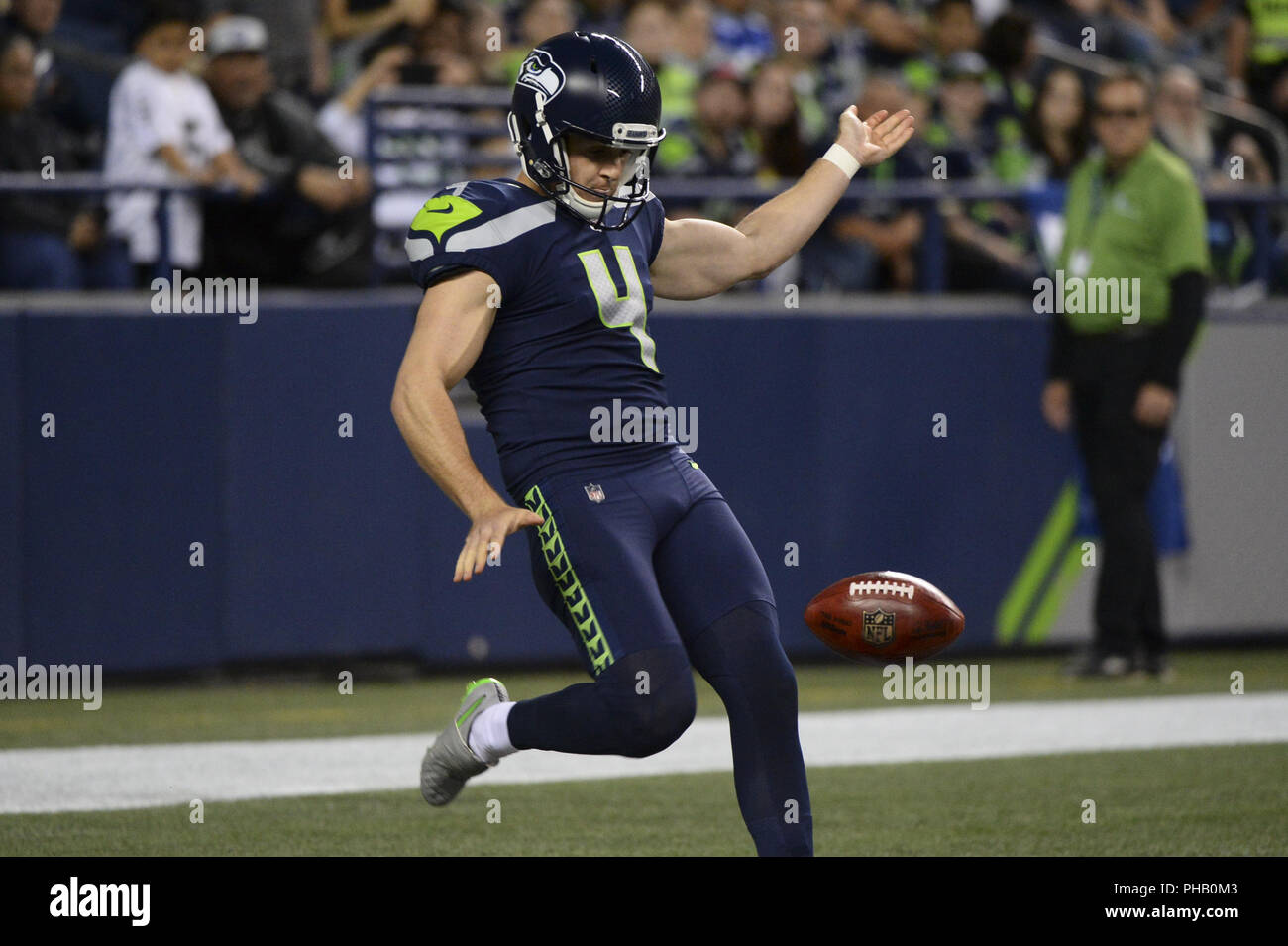 Seattle, Washington, USA. 30th Aug, 2018. Seahawk MICHAEL DICKSON (4 ...