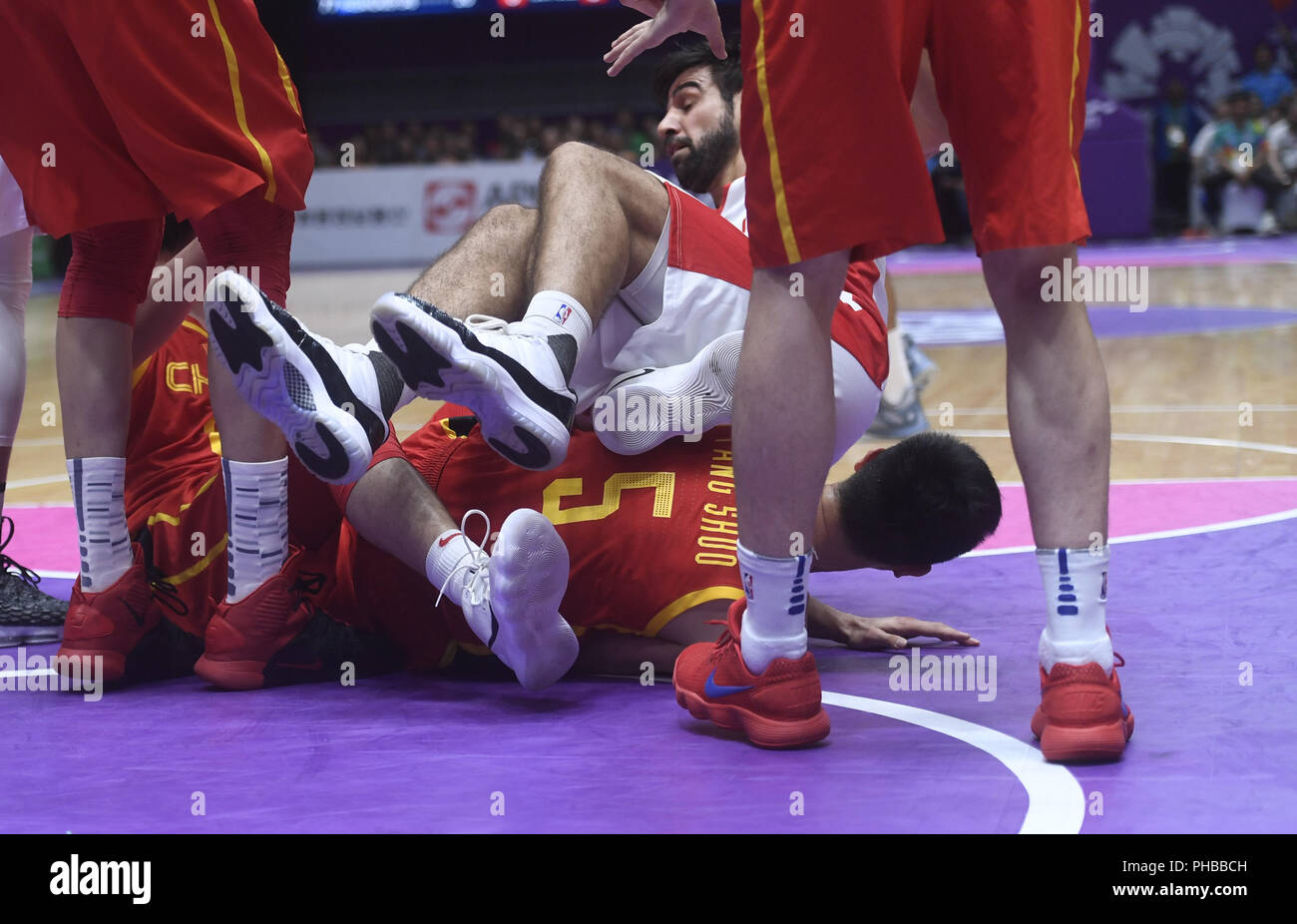 Jakarta, Indonesia. 1st Sep, 2018. Fang Shuo (Bottom) of China competes ...
